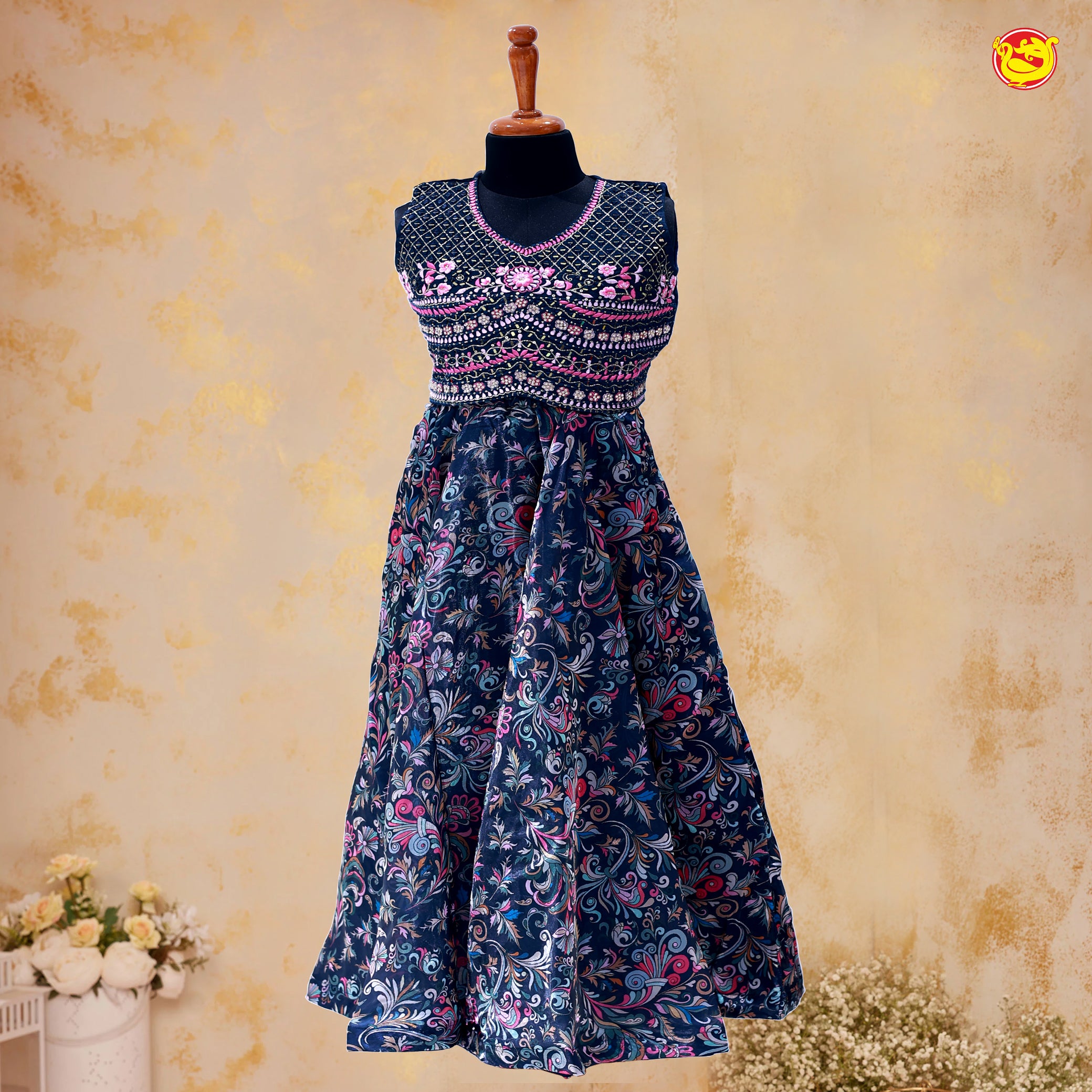 Royal Blue Colourful Floral Girls Branded Readymade Chudi Set ...